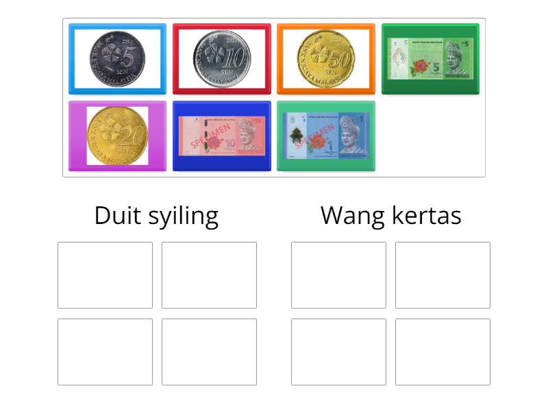 Membezakan antara duit syiling dan wang kertas - Group sort