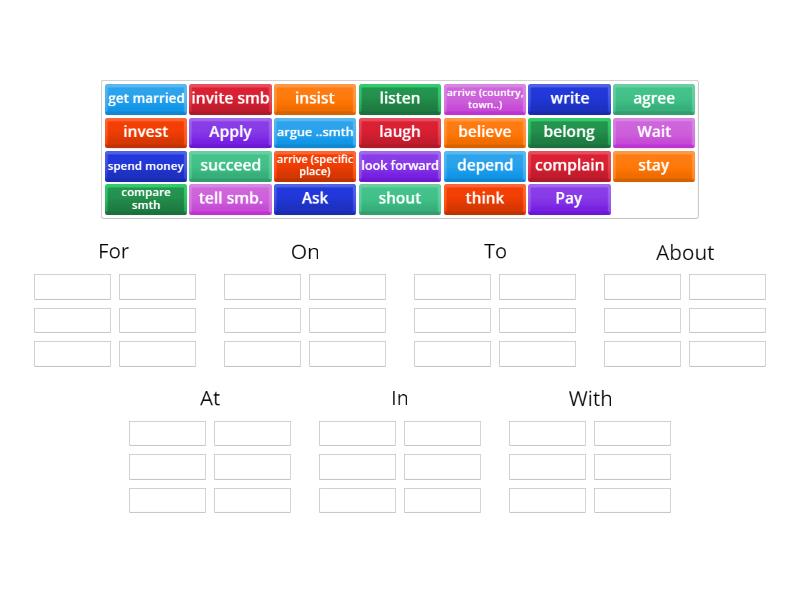 Verb+preposition - Group sort