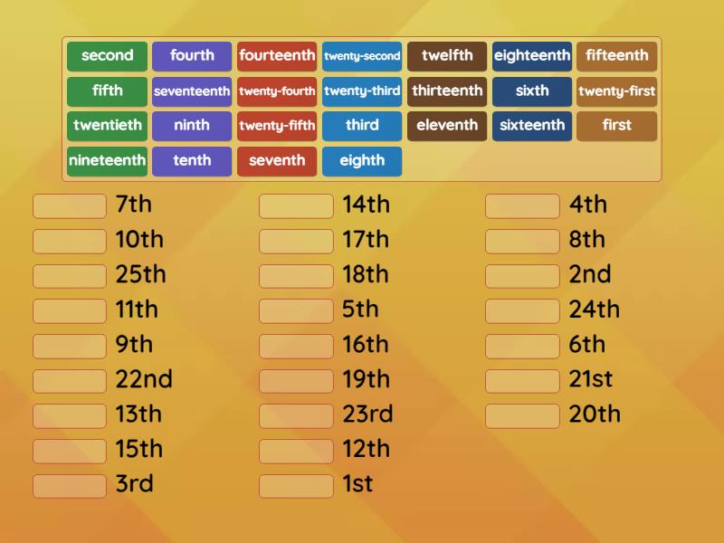 Junior Explorer 5, unit 7, ordinal numbers - Match up