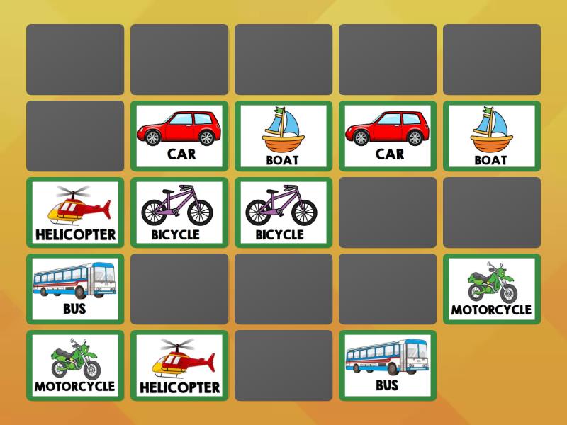 Practice time - Means of transportation - Memory game - Matching pairs
