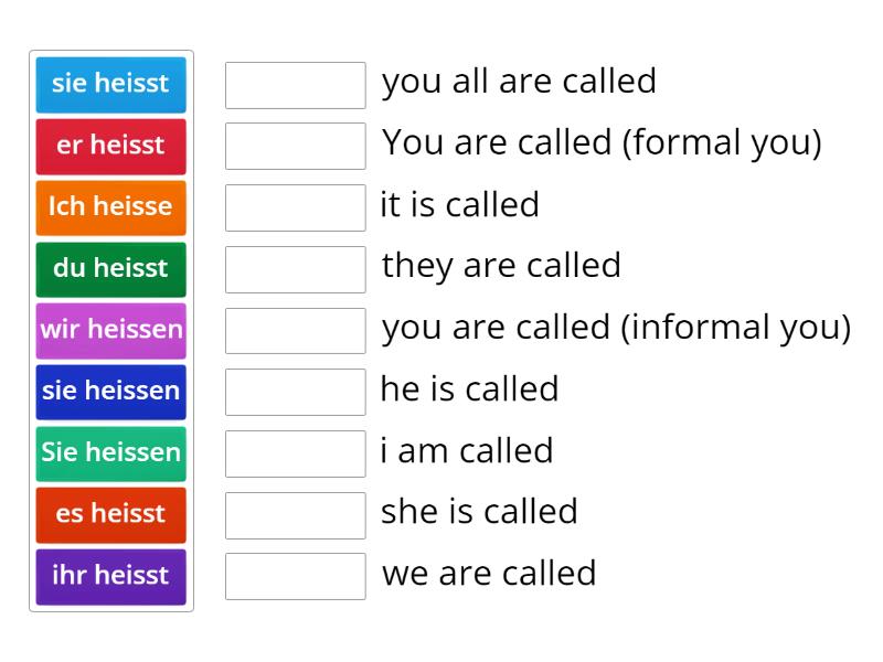 Verb Conjugation: heissen = to be called - Match up
