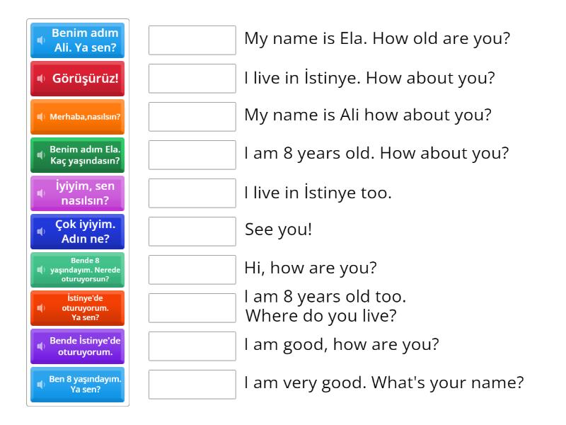 Grade 2 24-25 Conversational Turkish Med - Match up