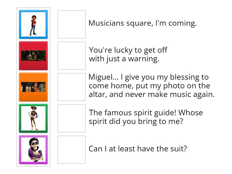 Coco Connect the words with the main characters. - Match up