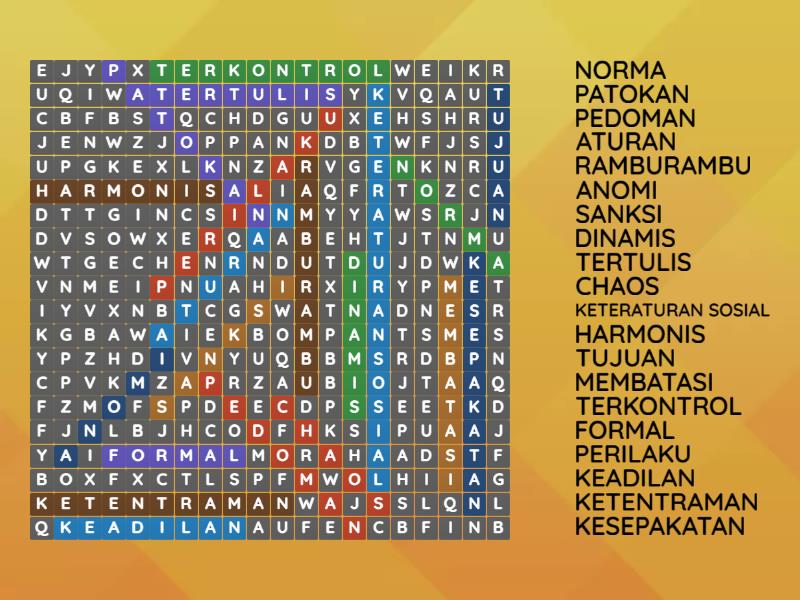 MATERI PENGERTIAN, CIRI-CIRI DAN FUNGSI NORMA - Sopa de letras
