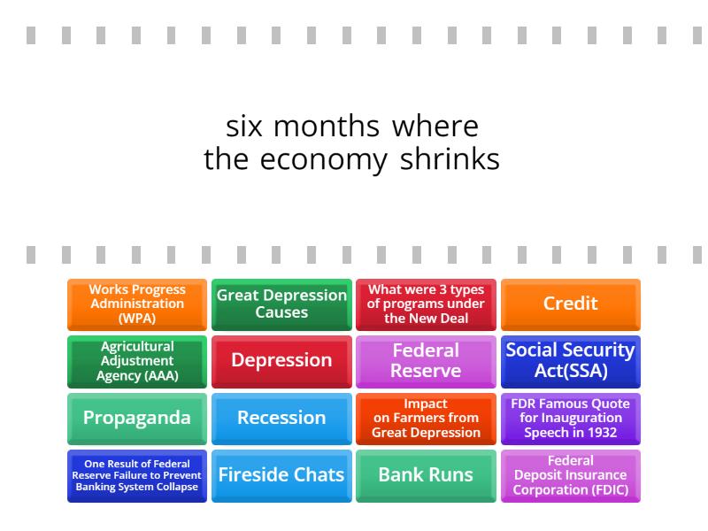 Great Depression & New Deal Review - Find the match
