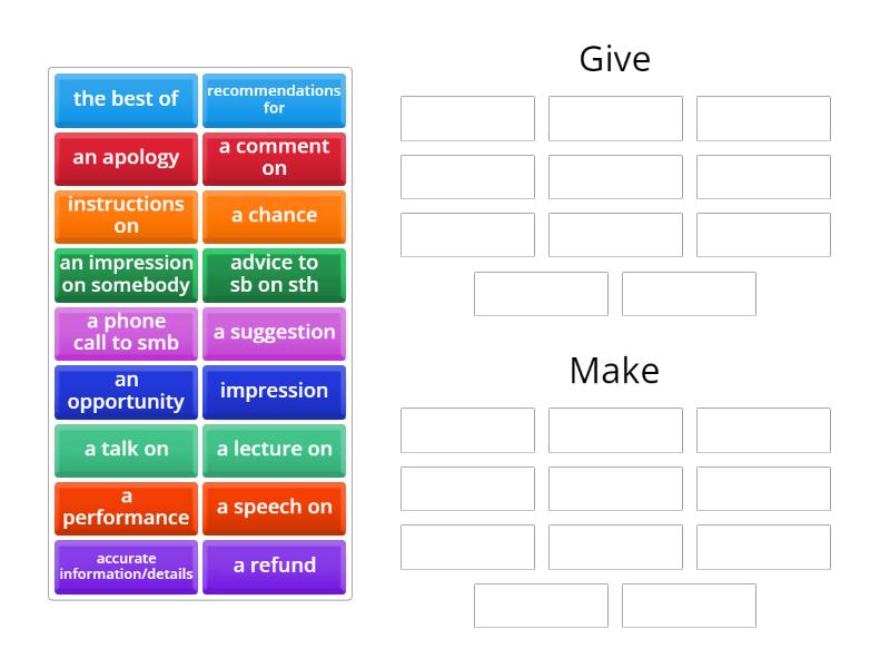 Collocations - make or give? - Group sort