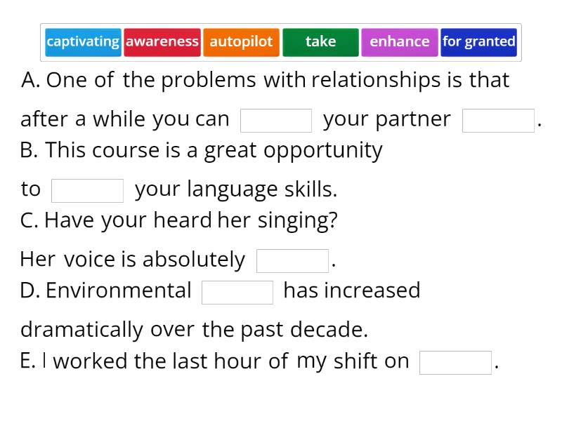 Mindfulness - Vocabulary reinforcement - Complete the sentence