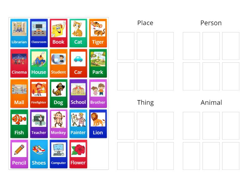 Types of Noun: Person, Place, Animal & Thing. - Group sort