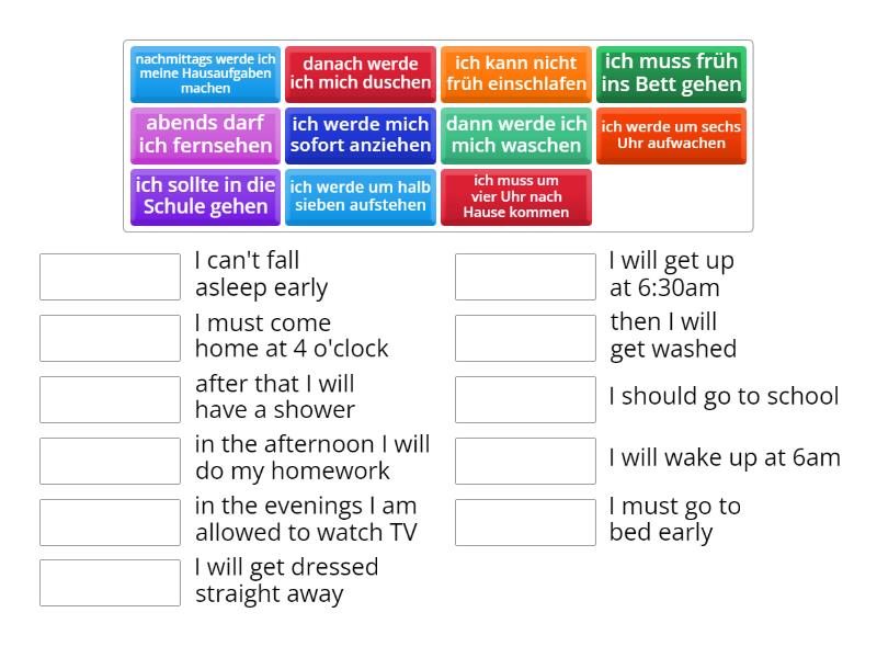 GCSE German daily routine future tense and modals - Match up