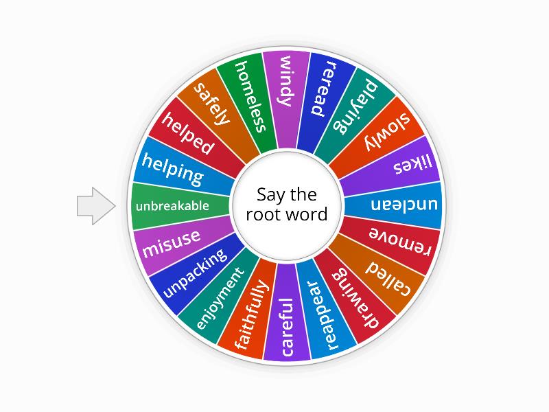 Root word practice for first grade - Random wheel