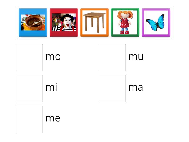 identificar las imagenes con su inicio ma, me, mi, mo y mu - Match up