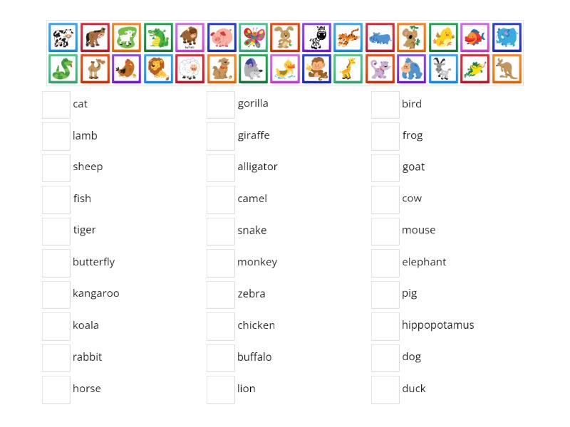 ANIMALS: base for kids - Match up