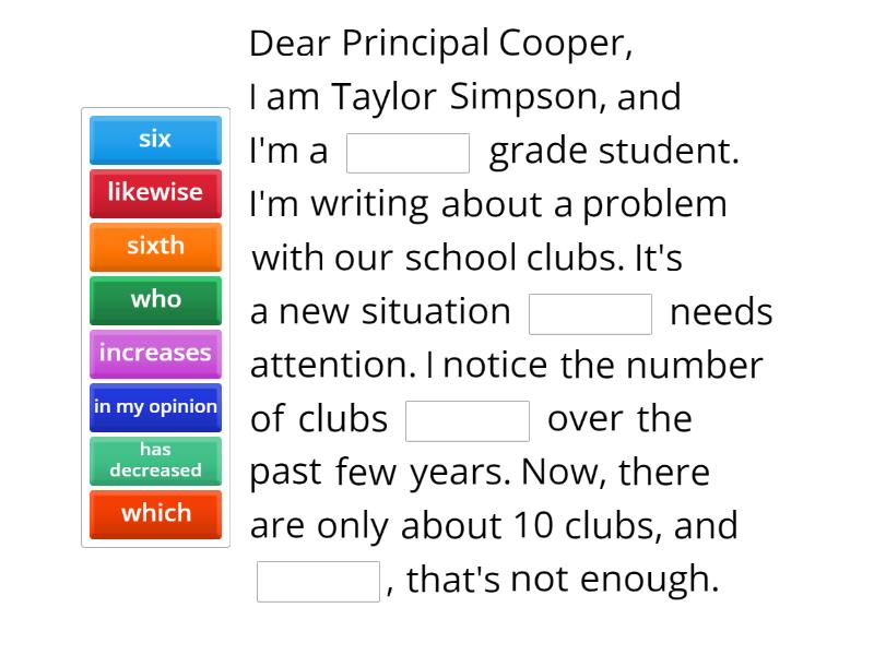 A Complaint Letter - Complete the sentence