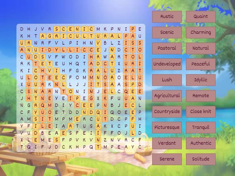 Describing rural areas - vocabulary - Wordsearch