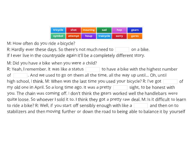 Bicycle Part 1 - Complete the sentence