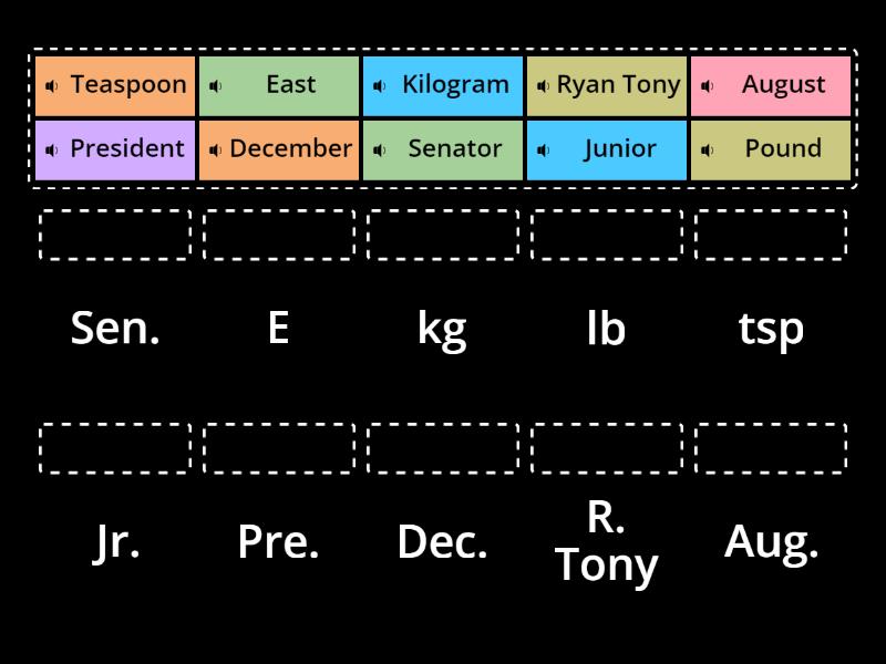 Abbreviations - Match up