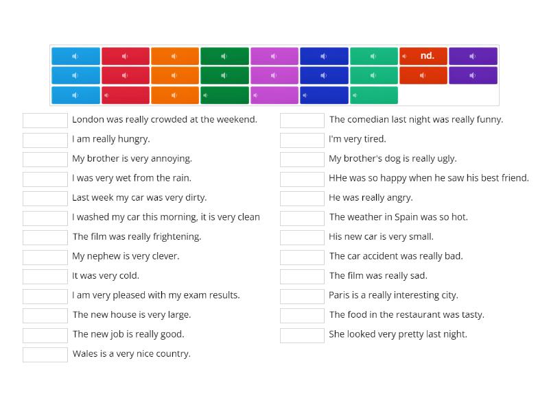 listening adjectives/ extreme adjectives sentences - Match up