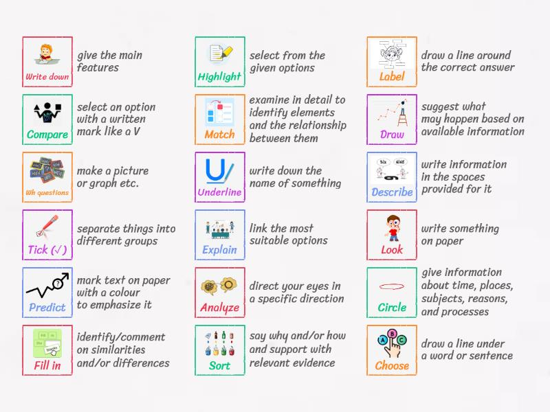 Command words - Une las parejas