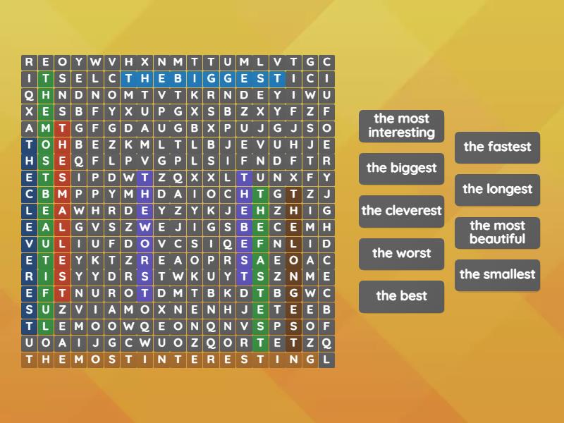 Comparative And Superlative Adjectives - Wordsearch