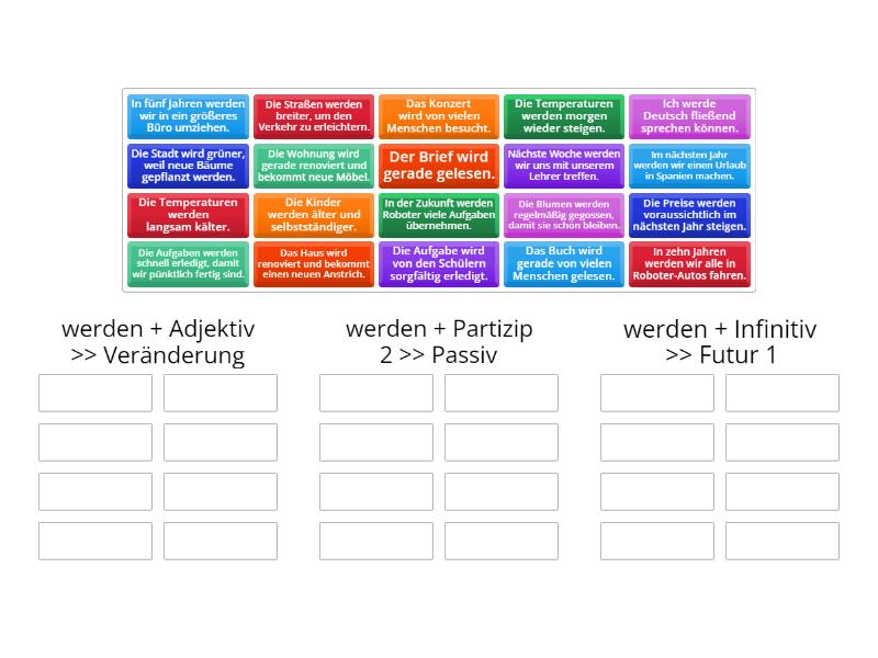 Formen von "werden" - Group sort