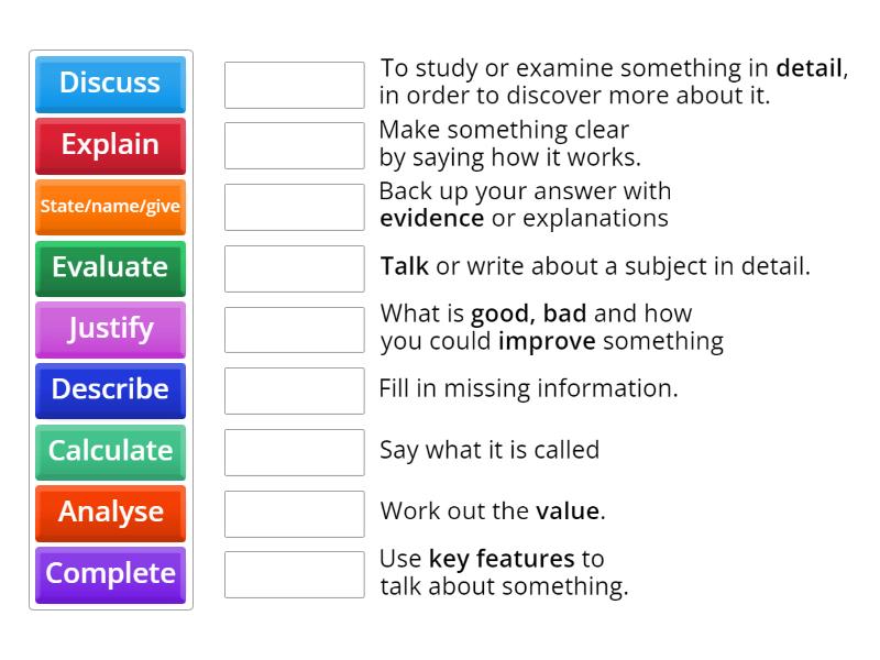 Exam command words - Match up