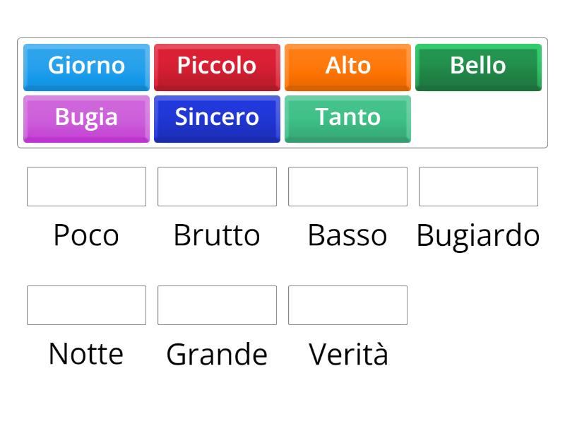 Uso di Wordwall: contrari - Match up