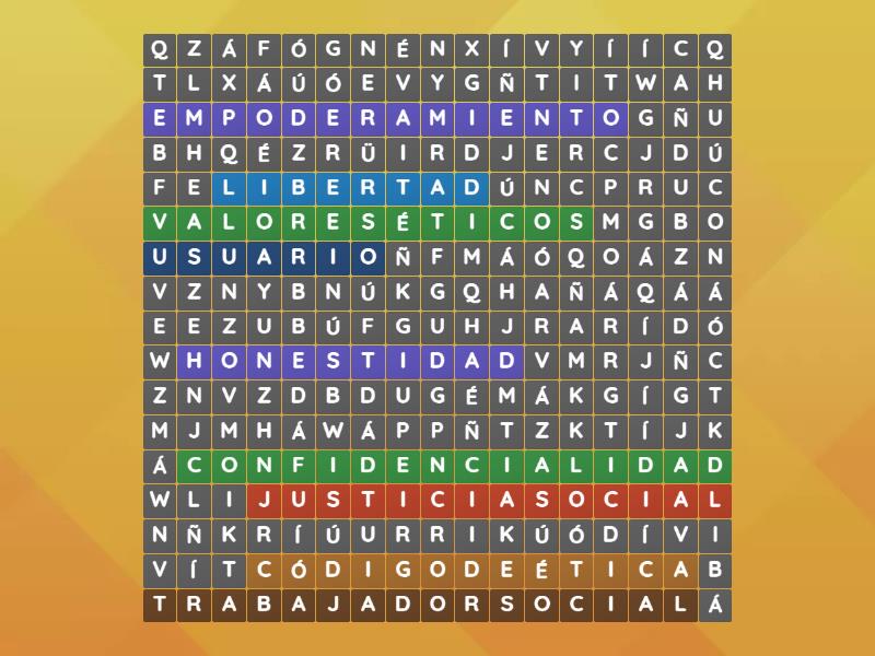 Código de ética profesional y valores eticos. - Wordsearch
