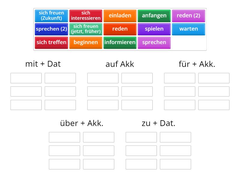 Verben mit Präpositionen (A2.1 Teil 1) - Group sort