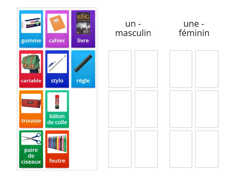 les materiels scolaire ; Masculin ou féminin? kouki - Group sort