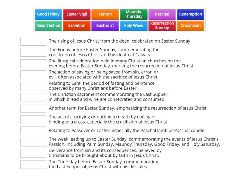 Easter Vocabulary - Task 1 - Match the words to their meanings - Une ...