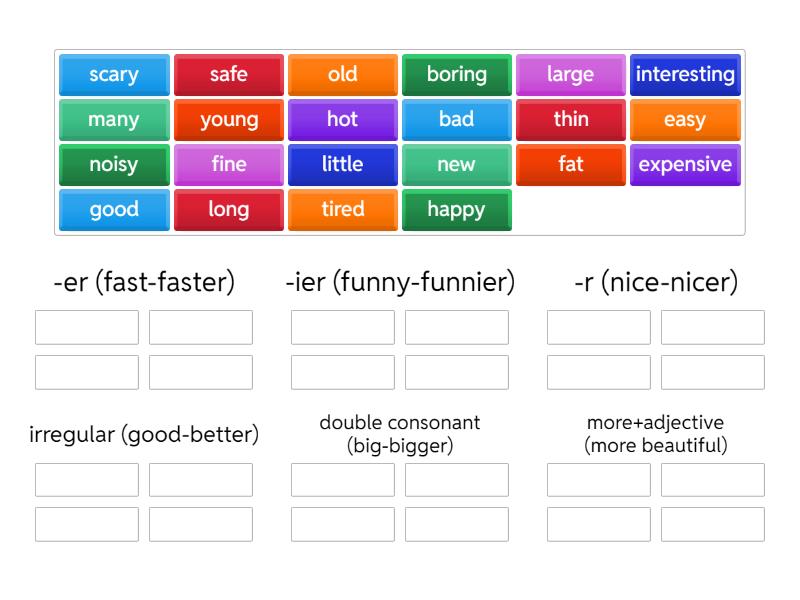 EF PI Unit 5A Comparative adjectives (spelling rules) - group - Group sort