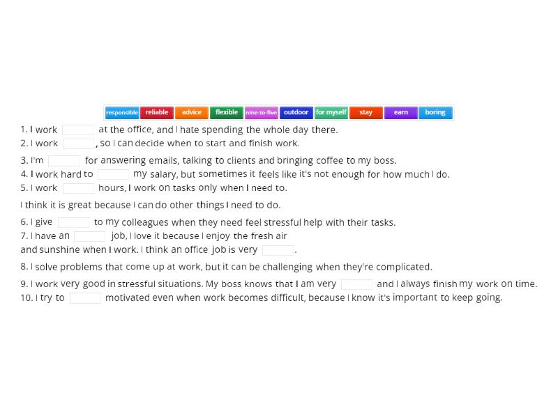 Work statements - Complete the sentence