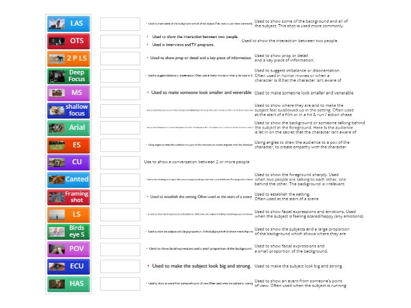 Camera Angles quiz - Match up