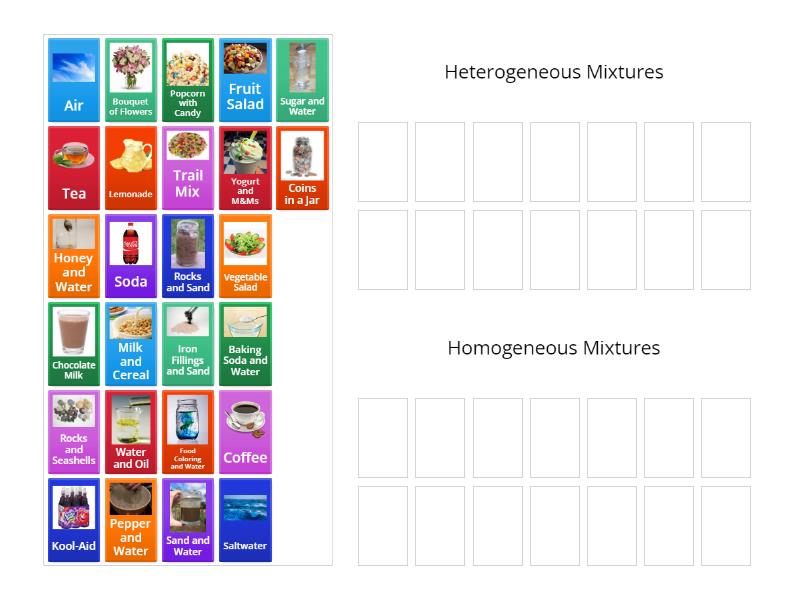 Heterogeneous and Homogeneous Mixtures Sort - Classificação em grupos