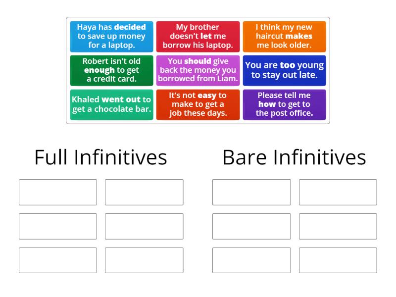 LP 37- Full & Bare Infinitives -Categorize - Group sort