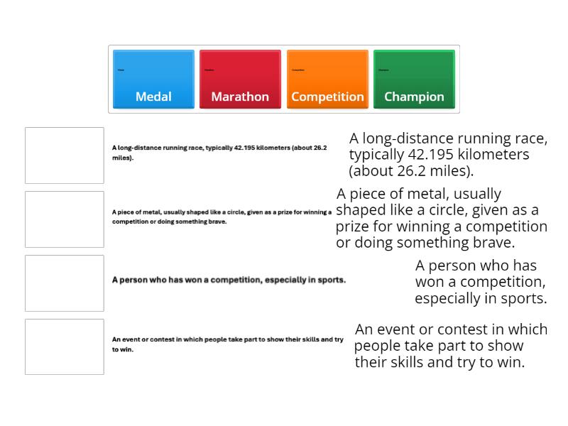 Match each vocabulary word to its correct definition. - Match up