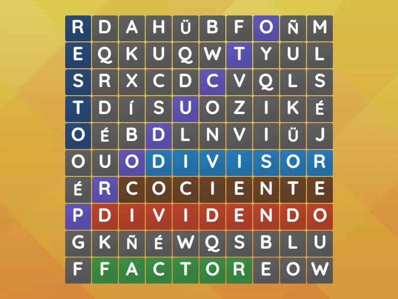 Terminos de la división y Multiplicación - Sopa de letras