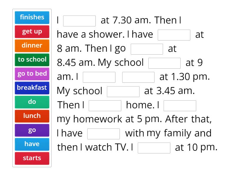 Daily Routines 1E4T Unit 3 - Complete the sentence