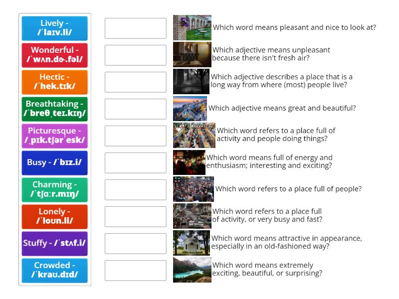 Match up - Adjectives to describe places -Elementary/Beginner A2 - Une ...