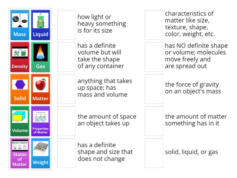 Science Matter Vocabulary - Match up