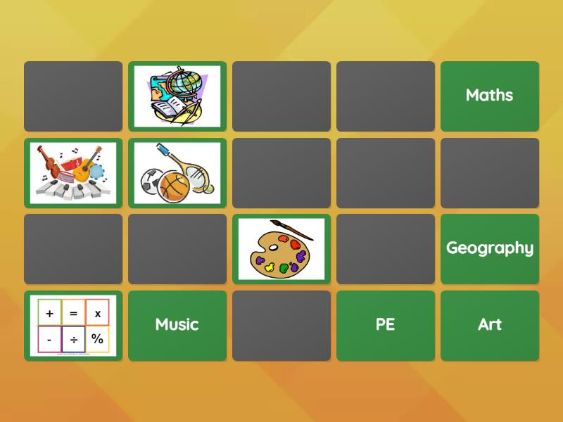 Match school subjects with their pictures - Matching pairs