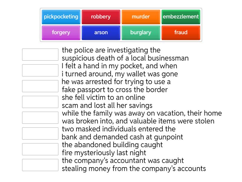 Behind bars crime - Match up