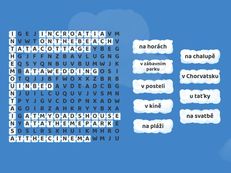 Wordsearch: Project 2, Unit 3A (with prepositions) - Mencari Kata