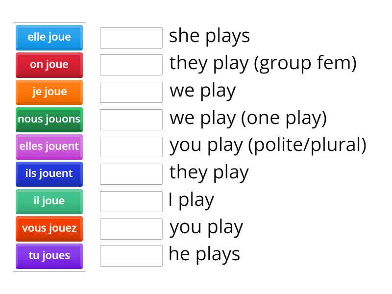 2026 Summer verbs - jouer - Match up