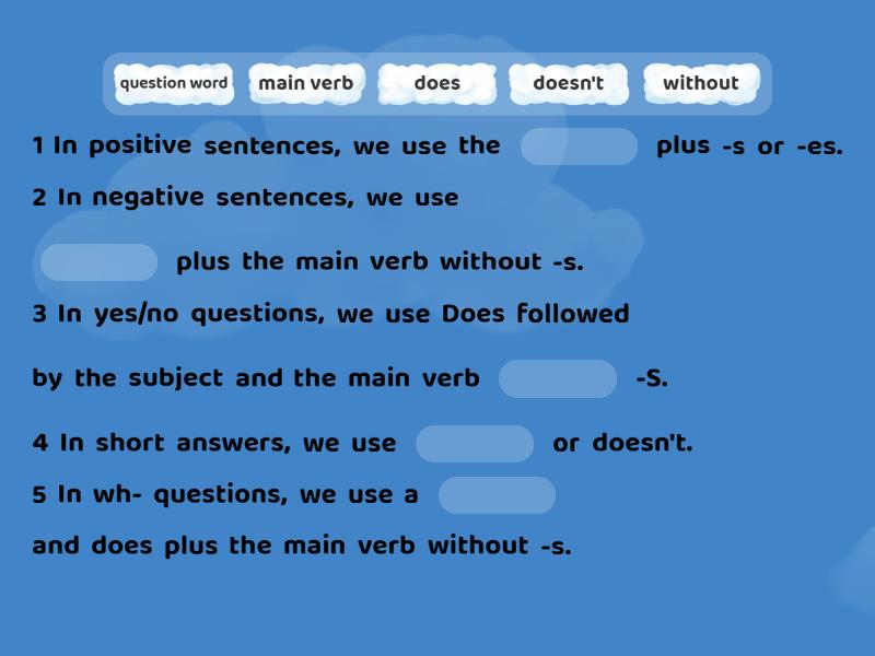 Simple present: he, she, it - Missing word