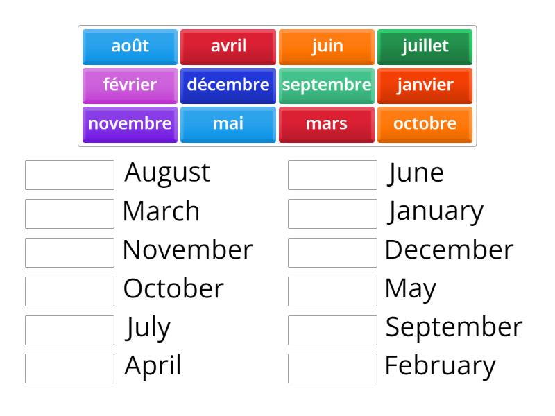 Les mois - The months - Match up