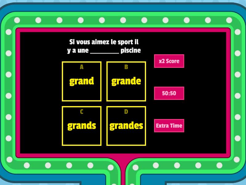 Using adjectives correctly in French - Gameshow quiz