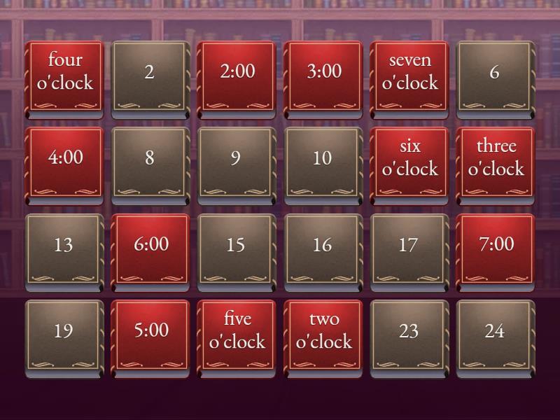 Hours - memory game - o'clock - Matching pairs