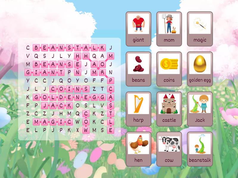 Word search - Jack and the Beanstalk - MEIE - Wordsearch