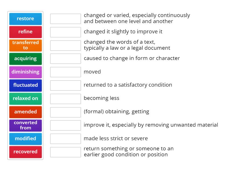 Describing changes - verbs - Match up